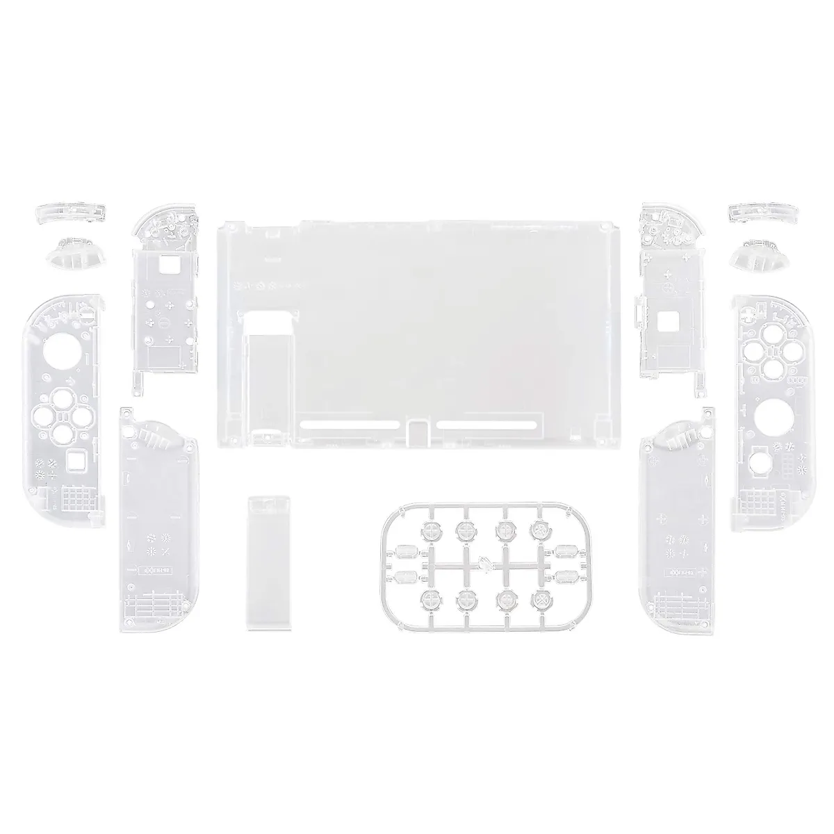 eXtremeRate DIY Replacement Shell Buttons for Nintendo Switch, Back Plate for Switch Console, Housing with Full Set Buttons for Joycon Handheld Controller - Transparent Clear [No Electronics Parts]