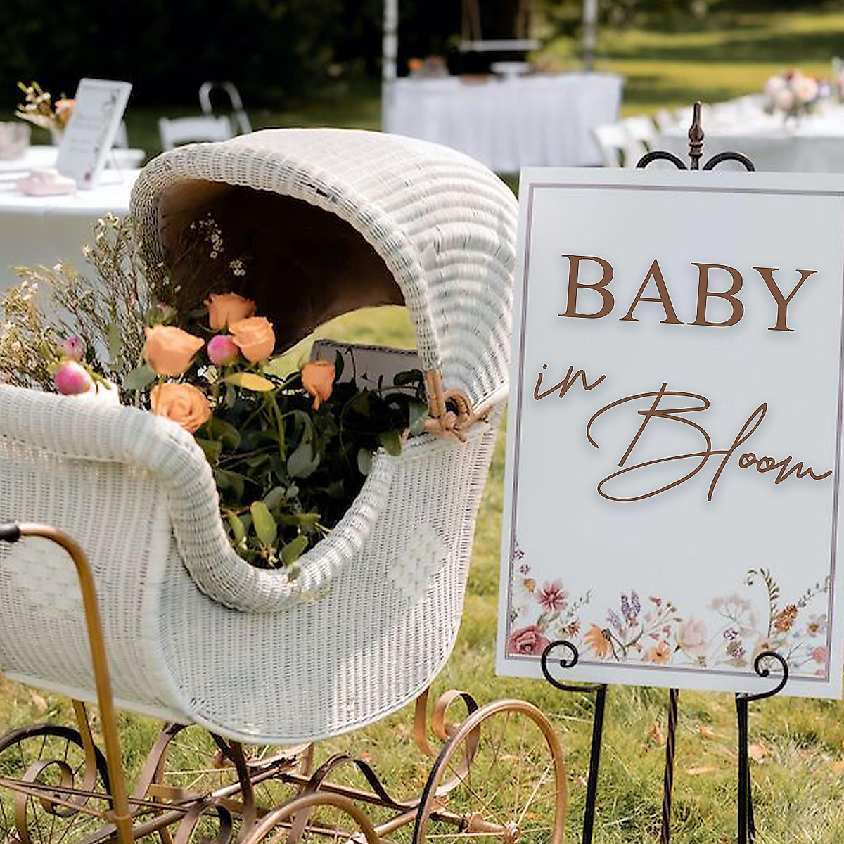 Baby in Bloom Baby Shower Party Decal Sign - Gender Reveal Girl or Boy Baby Shower Decal Sign, Baby Shower Pregnancy Wall Decoration Decor