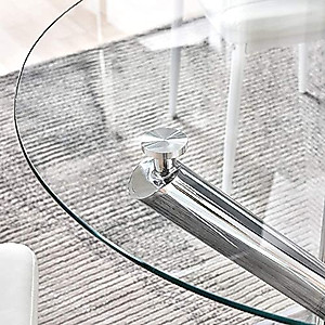 BELIFEGLORY 5 Pieces Round Clear Glass Dining Table and Velvet Chairs Set for 4 People Small Space, Modern Kitchen Dinette Table with Chairs Set of 4