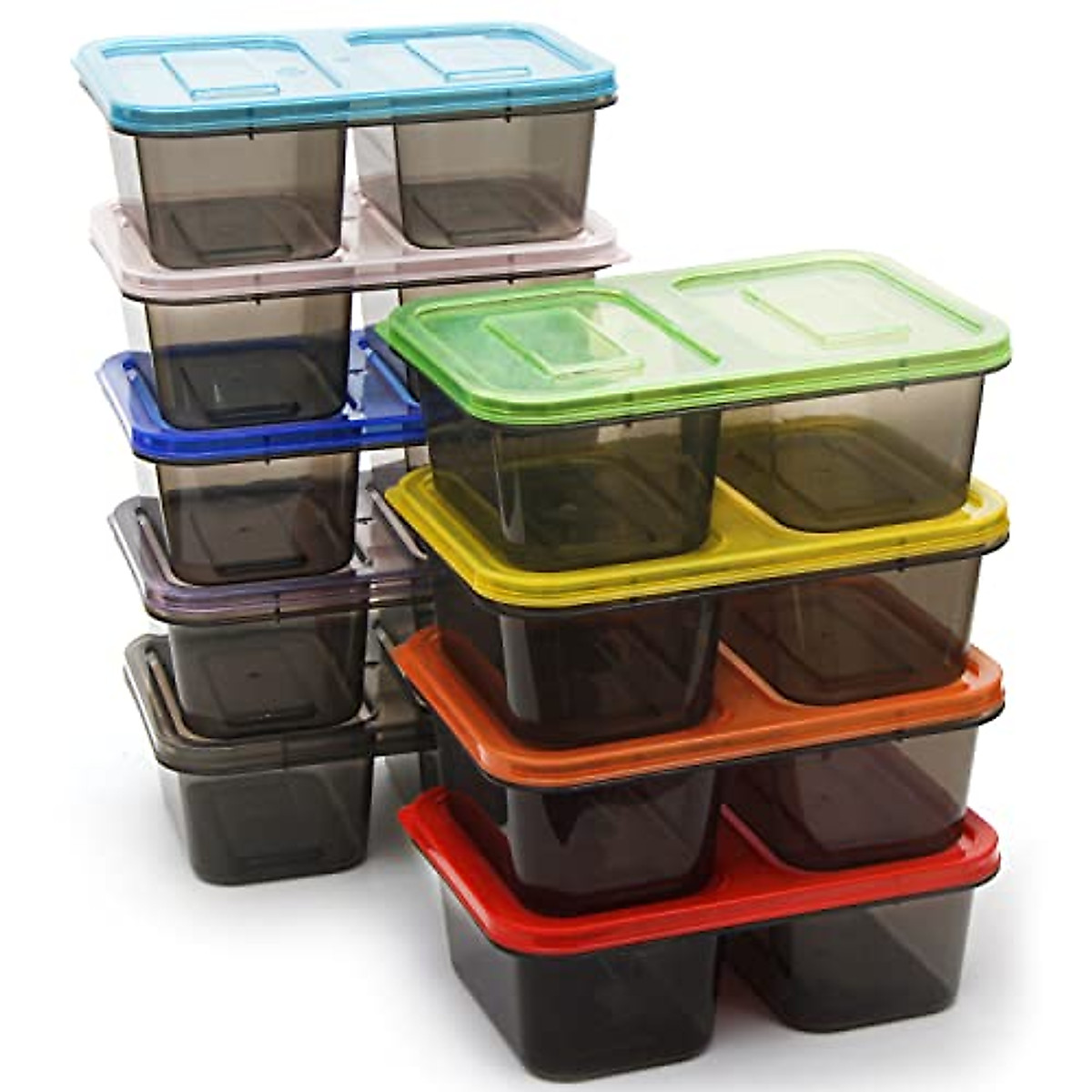 Youngever 9 Sets Bento Lunch Box, Meal Prep Containers, Reusable Plastic Food Storage Container Boxes (2-Compartment 20 Ounce)