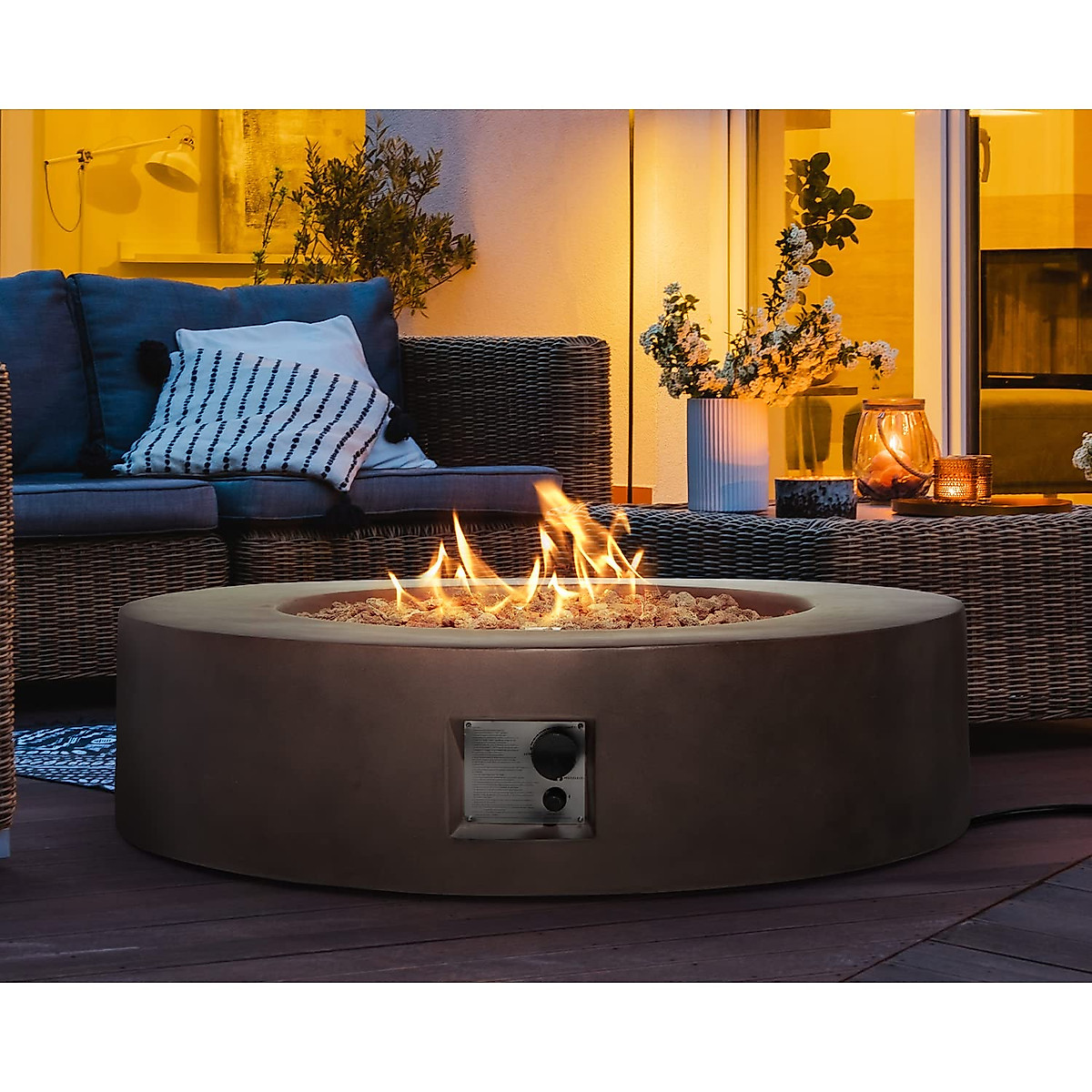 Koncemel Outdoor Propane Fire Pit Table, 42 inch 50,000 BTU Round Gas Fire Table, Cast Concrete Design w Lava Rocks,Waterproof Cover, Ideal Patio Furniture