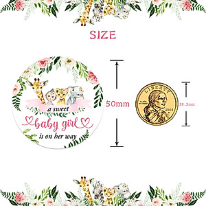 48 Packs Jungle Thank You Stickers for Girls, Baby Shower Safari Jungle Thank You Stickers, Pink Baby Girl Shower Wild Animals Birthday Party Favor Label Decorations(2 Inch)