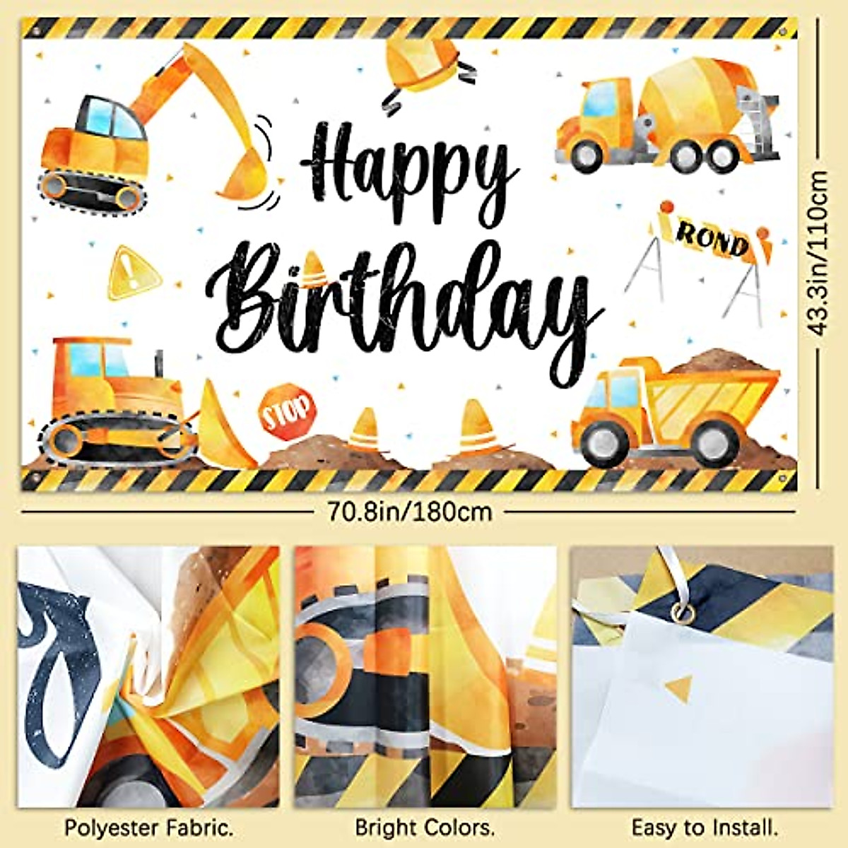 Construction Birthday Party Decorations Supplies, Construction Theme Tablecloth Backdrop, 2 Foil Balloons, Balloon garland Party Decor for Kids Boys
