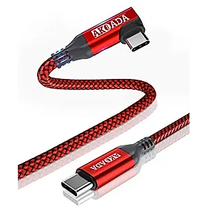 2 Pack Right Angle USB C to USB C Cable (6.6ft,60W), Type C 90 Degree Nylon Braided Fast Charging Cable for MacBook Pro,iPad Pro, Samsung Galaxy S20 Note 20,Google Pixel 4 3 XL (Red)