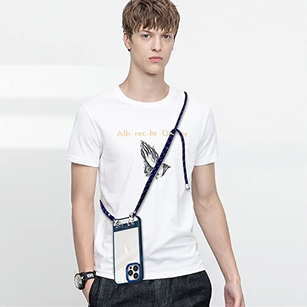 DOB SECHS for iPhone 12 Case with Strap, Crossbody Phone Case for iPhone 12 Pro, Clear Hard Acrylic PC Cover Slim Case Neck Lanyard Phone Case for Women, Adjustable Detachable Strap, Blue