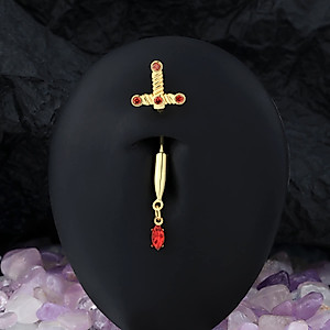 CM Crareesi Mania Dagger Belly Button Rings Gold Belly Rings for Women 316L Stainless Steel Belly Button Piercing 10mm Navel Piercing Jewelry 14G Cool Style Belly Piercing Rings