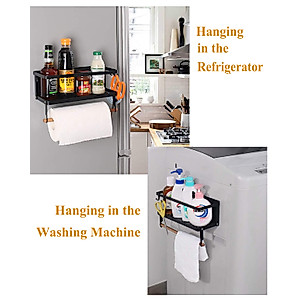 Mukkuri Fridge Spice Rack & Magnetic Paper Towel Holder Refrigerator Spice Organizer Magnet Shelf,White