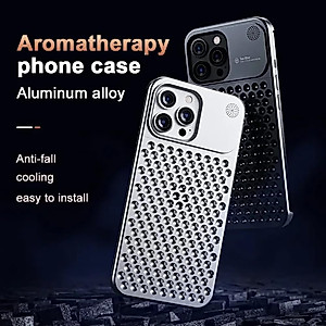 Icesoore Metal Vent Premium Aluminum Alloy for iPhone Case, Bdesktop Design Shop | Aromatherapy Phone Case Aluminum Alloy Anti-Fall Heat Dissipation Bezel Slim Case (for iPhone 14 Pro, Gray)