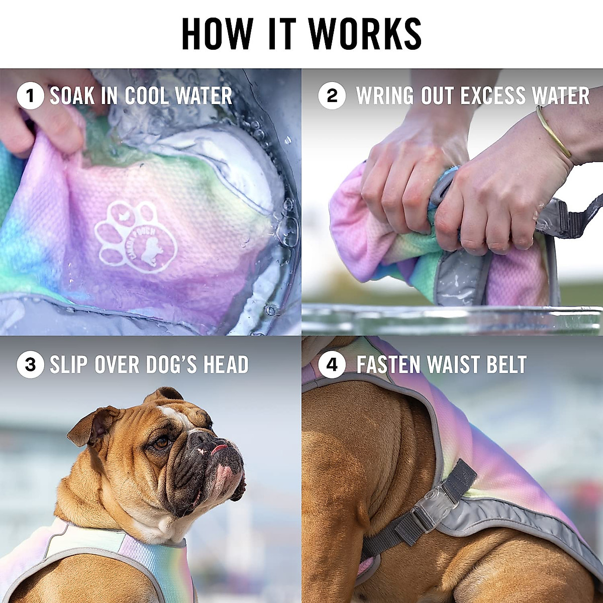 Canada Pooch Dog Cooling Vest - Evaporative Cooling Vest for Dogs with Breathable Mesh Material & Reflective Lining, Adjustable Dog Cooling Vest (26 (25-27" Back Length), Rainbow)