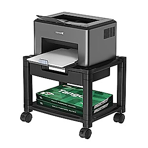 MaxGear Printer Stand, Under Desk Printer Stand with File Storage and Cable Management, Height Adjustable Printer Cart, 2 Tier Computer Printer Desk Stand with 4 Wheels, 3D Printer Table for Office