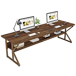 Tribesigns 79-Inch Extra Long Desk, 2 Person Desk with Storage Shelf, Large Computer Desk Double Desk Writing Table Desk for Home Office, Brown