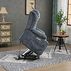 Trustyue Power Lift Recliner Chair for Elderly, Lift Chair with Full-Body Massage and Heat, Hand Remote Control, Upgraded Powerful Motor, USB Ports, Stainless Steel Cup Holders, Chenille Blue