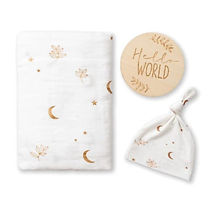 Miaoberry 100% Organic Cotton Baby Muslin Swaddle Blanket Set| Boho Moon| Gender Neutral for Boys Girls| Hospital Home Coming Receiving Blanket |Newborn Unisex