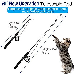 Pawaboo Cat Feather Toys, 4 Pack Interactive Cat feather Teaser Wand Toys, Retractable Fishing Pole Wand Catcher Exerciser with Refill Fish, Dragonfly Worm with Bells, Fun Cat Kitten Kitty Playing Toy