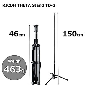 RICOH Theta Stand TD-2 : Compatible with All RICOH Theta Models in The Series, Dimensions: Maximum Extension: 150cm / Folded up Length: 45.7cm / Weight: 463g