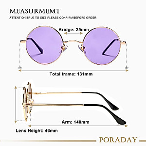 PORADAY Circle Lennon Glasses Retro Round Polarized Sunglasses Hippie Style Small Circle Sun Glasses (Gold/Clear Purple)