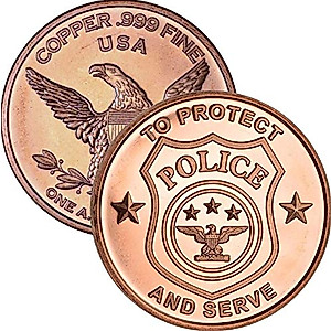 Private Mint 1 oz .999 Pure Copper Round/Challenge Coin (Police - to Protect and Serve)