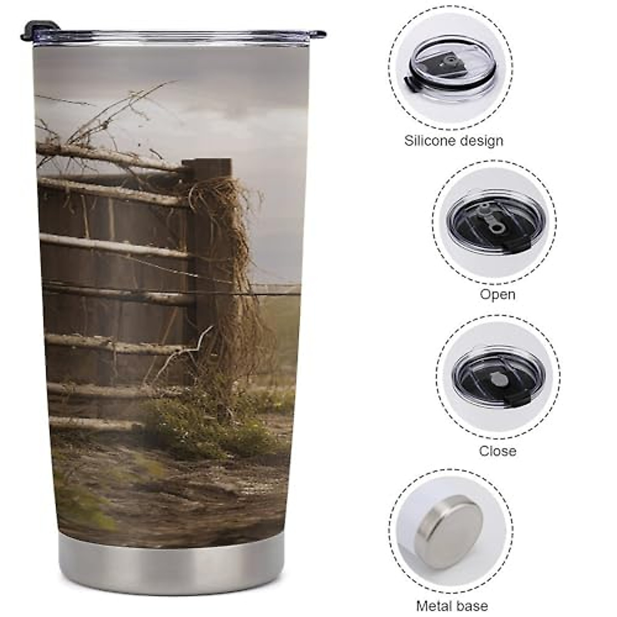 FHENMSA Reusable Plastic Water Cups with Lids,Fence And Horse Print Anti-overflow Cup,sports Travel Coffee Cup