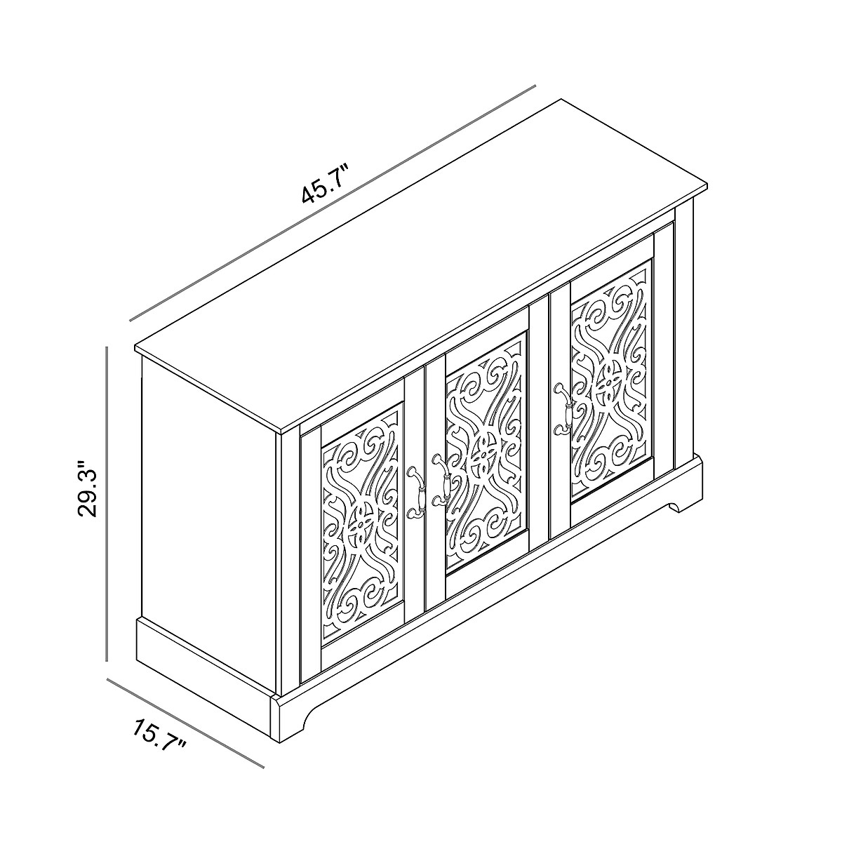 Galano Calidia 3 Door Sideboard, Kitchen Storage Sideboard Buffet Cabinet Console with Acrylic Mirror Doors & Adjustable Shelves, 15.67" D x 45.71" W x 29.29" H, Dusty Grey Oak