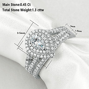 Newshe Jewellery Wedding Engagement Ring for Women Bridal Set AAAAA Cz 925 Sterling Silver 1.3Ct Pear White Size 7