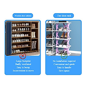 HUYFGDYSA 6 Tier Foldable Shoe Rack Tall Organizer- Narrow Free Installation Small Shoe Rack for Front Door Entrance Shoe Storage Flexible and Shelf Space Saving Organizer for Closet(Gray)