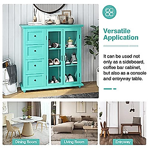 Giantex Buffet Sideboard with Storage - Kitchen Pantry Cabinet with 2 Doors, 4 Drawers, Adjustable Shelf, Freestanding Cupboard Credenza for Kitchen Living Room (Green)