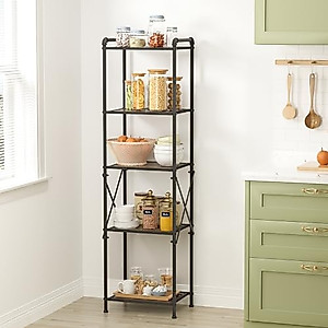 Tajsoon 5-Tier Storage Rack, Adjustable Shelving Unit Storage Shelves, Multipurpose Shelf Display Rack for Living Room, Kitchen, Bathroom, Balcony, Metal, Industrial Style/Black