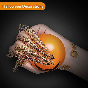 Maitys 2 Pcs Gold Bracelets Inlaid with Acrylic Women Belly Dance Gypsy Egyptian Bracelet with Finger Nails Halloween Costume (Ruby)