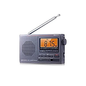 Portable AM FM SW 12 Bands Shortwave Radio, Small Walkman Digital Radio, Time Setting with Auto Power On/Off, High/Low Tone Mode, Build-in Speaker and Earphone Jack, Powered by DC or 2AA Battery