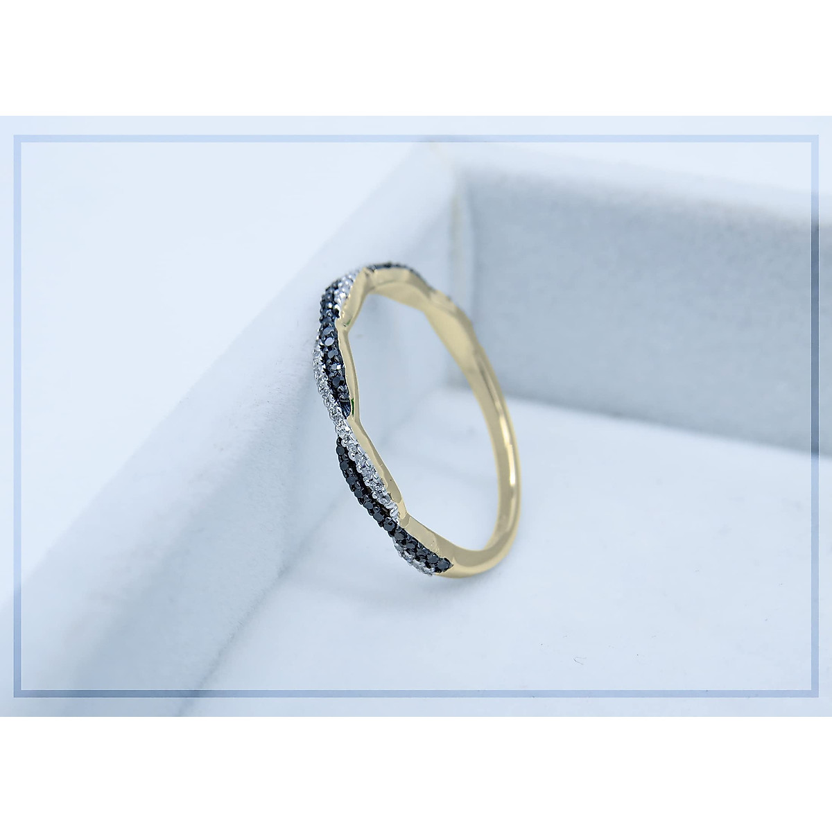Dazzlingrock Collection 0.25 Cttw Round Black & White Diamond Swirl Stackable Ring for Women in 10K Solid Yellow Gold, Size 6.5