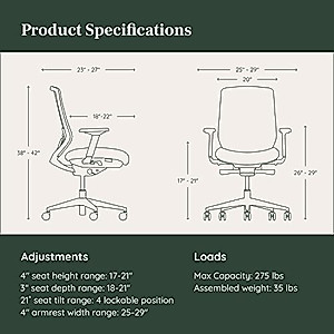 Branch Ergonomic Chair - A Versatile Desk Chair with Adjustable Lumbar Support, Breathable Mesh Backrest, and Smooth Wheels - Experience Optimal Comfort and Support - Pebble - White