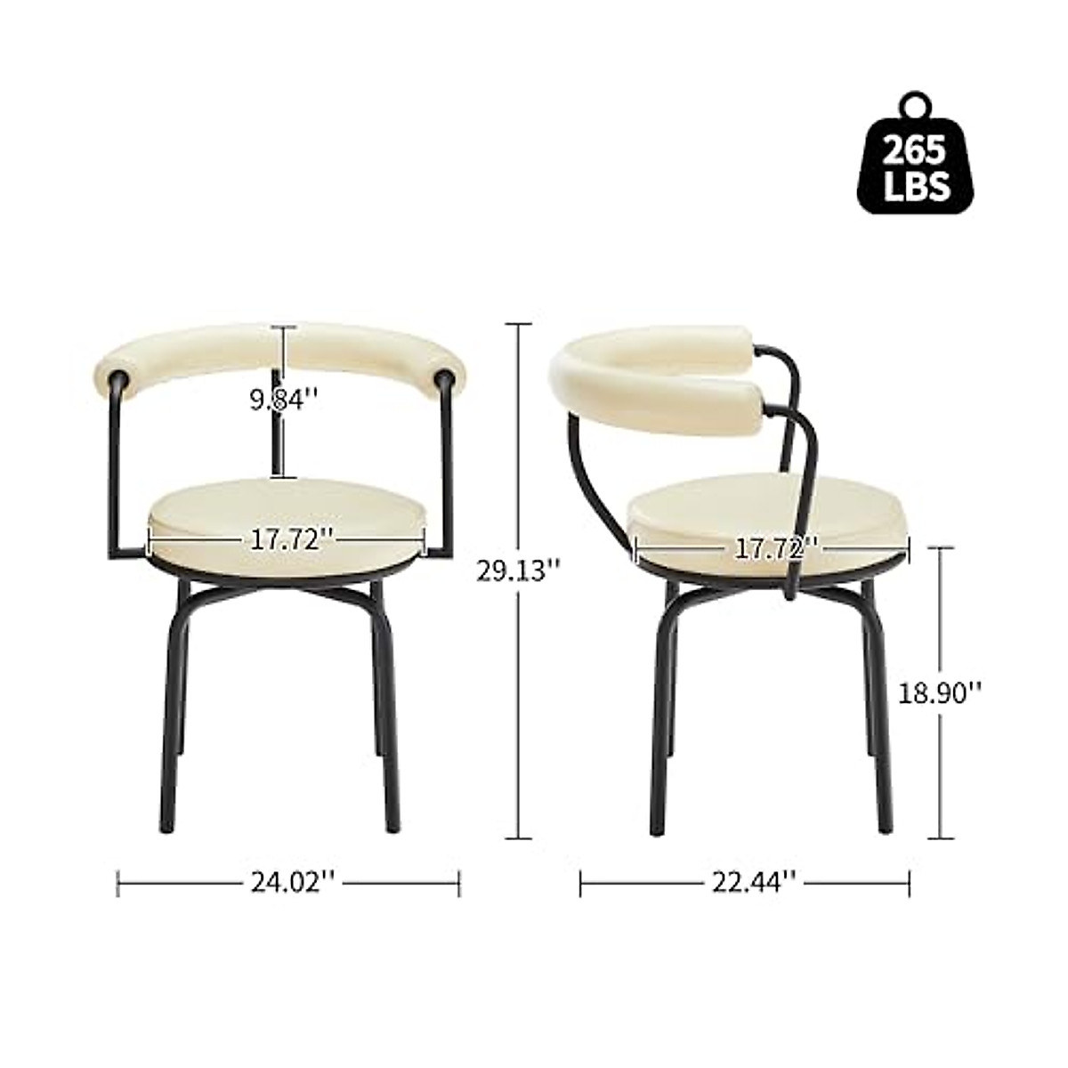 Art Leon Swivel Dining Chairs, Set of 2, Faux Leather Upholstered Dining Room Chairs, Modern Accent Armchairs with Black Metal Legs for Kitchen Living Room Bedroom, Off White