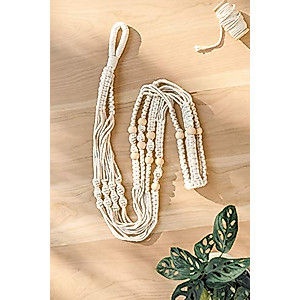 Mkono 43 Inch Macrame Plant Hanger Large for up to 12 Inch Pot Extra Long Hanging Plant Holder No Tassels Hanging Planter Basket with Wood Beads for Indoor Outdoor Boho Home Decor, Ivory