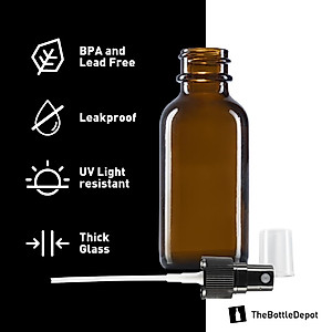 The Bottle Depot - 24 Pack - 1 oz Glass Spray Bottle - Clear Amber - 20-400 Neck Finish - Boston Round Bottles - UV Rays Protection