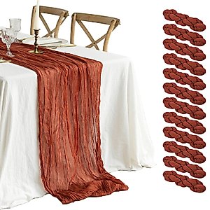 12 Pack Terracotta Cheesecloth Table Runner 10ft Boho Gauze Cheese Cloth Table Runner Rustic Sheer Runner 120 inch Long for Christmas Wedding Bridal Baby Shower Birthday Table Decorations