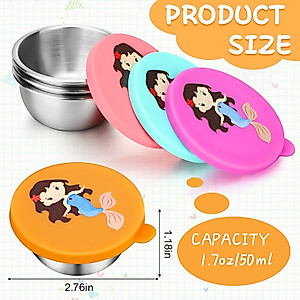 6 x 1.6 oz Salad Dressing Container to Go, Mermaid Stainless Steel Condiment Containers with Lids Reusable Small Containers with Lids Leak Proof Sauce Containers for Lunch Box Silicone Condiment Cups