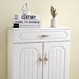 Aandxmok 10 Pack Round Ivory White Gold Knobs and Plates - 1.16” Knob & 5.8” Plate - Boho Cabinet Knobs for House Furnitures Decorative Flower Look, Metal Cabinet Desk Knobs