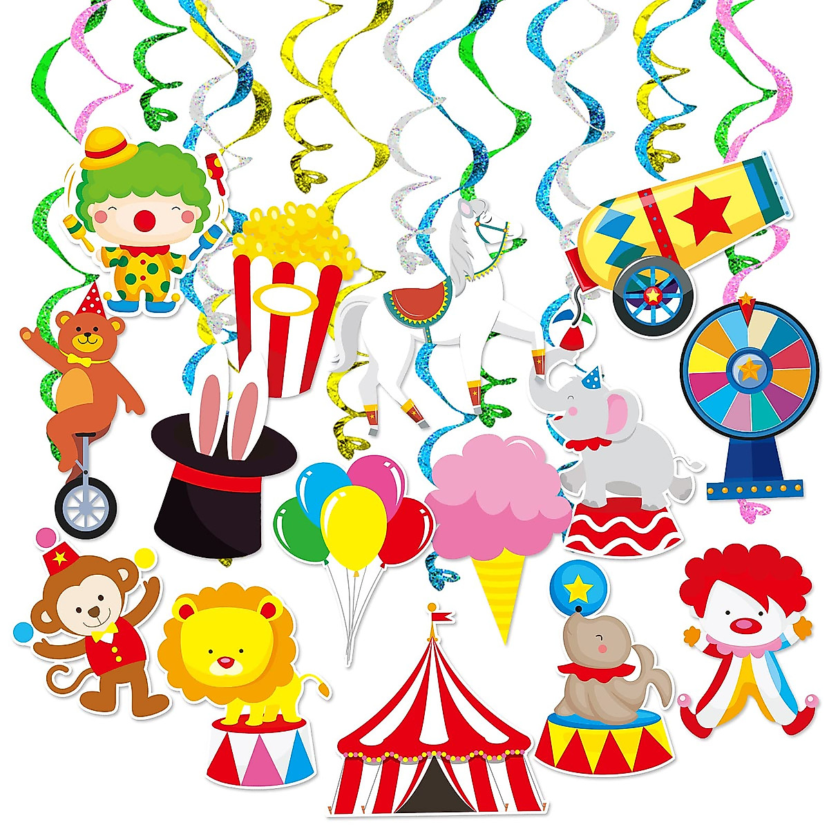 Carnival Circus Hanging Swirls Decor 30 Pack Red White Foil Ceiling Hanging Swirls Garland Banner Decorations for Kids Circus Theme Birthday Party Supplies Baby Shower Celebrating Events Room Wall Decor