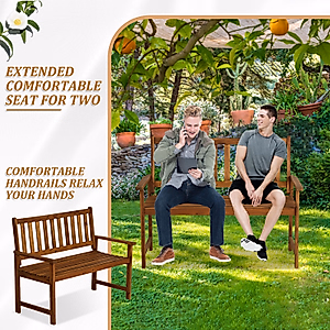 Yewuli Outdoor Garden Wooden Bench,2-Person Garden Bench with Back and armrest, Acacia Wood Outdoor Bench Weatherproof for Patio,Front Porch,Park,Backyard,Wide Slatted Seat,Hold up to 705 LBS
