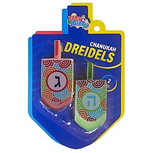 Hanukkah Dreidels - Extra Large Multi Colored Wooden Dreidel - 2 Pack