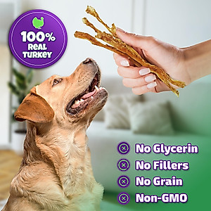 Turkey Tendons for Dogs Made in USA with 100% Turkey and No Glycerin, Healthy Jerky Dog Treats for Medium Dogs, Natural Dog Chews, Dog Jerky Treats, Human Grade Dog Treats Small Dogs, 12 oz Bag.