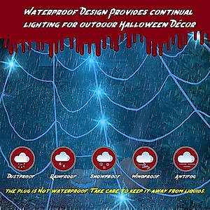 Halloween Decorations Outdoor 270'' Triangular LED Light Up Spider Web, Halloween Decor Indoor Clearance for Home Outside Yard Costumes Party Haunted House Garden Lawn