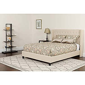 Flash Furniture Riverdale Twin Size Tufted Upholstered Platform Bed in Beige Fabric with Memory Foam Mattress