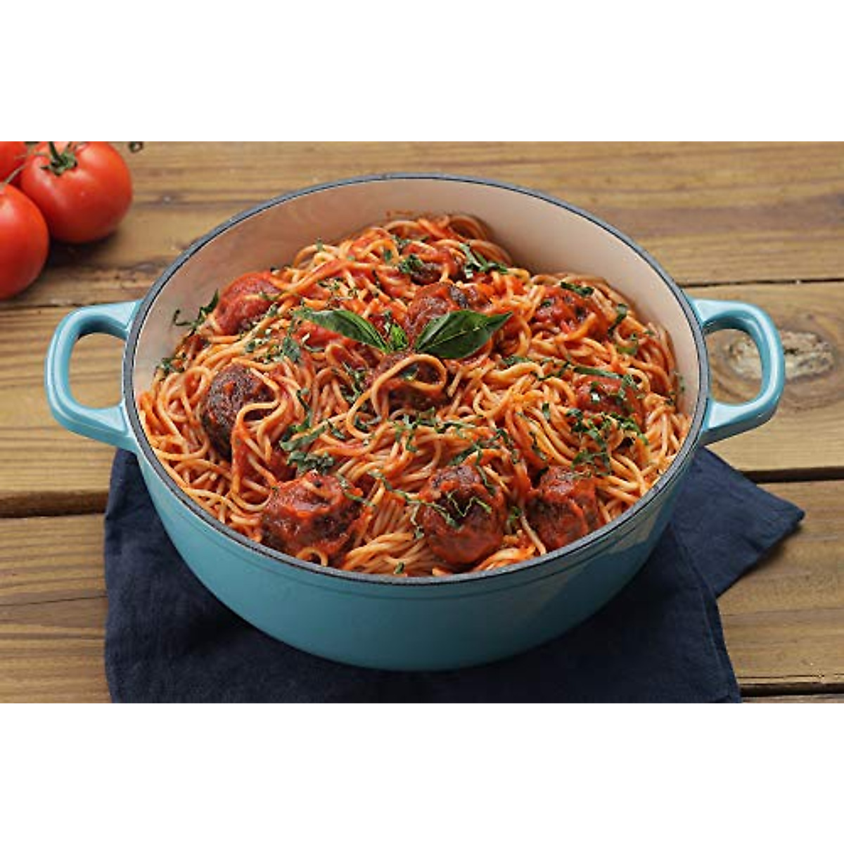 Mirro MIR-19063 4.8 Quart Cast Iron White Enamel Coated Interior Dutch Oven, Teal, Ready to Use