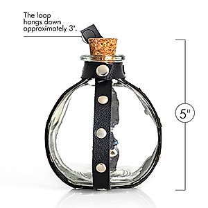 Skeleteen Dark Magic Potion Bottle - Black Wizard Potions Glass Holder with Cork Stopper and Faux Leather Harness with Holster Loop