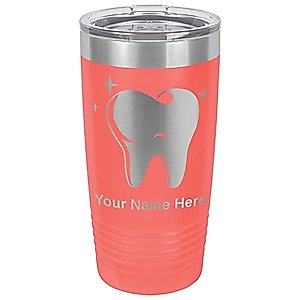 LaserGram 20oz Vacuum Insulated Tumbler Mug, Tooth, Personalized Engraving Included (Coral)