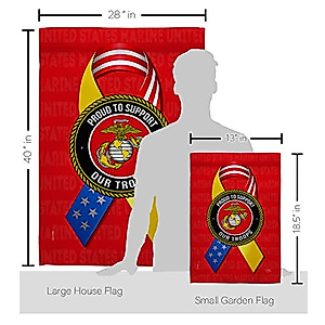 Breeze Decor Support Marine Troops Garden House Flag Set Armed Forces Corps USMC Semper Fi United State American Military Veteran Retire Official Banner Small Yard Gift Double-Sided, Made in USA
