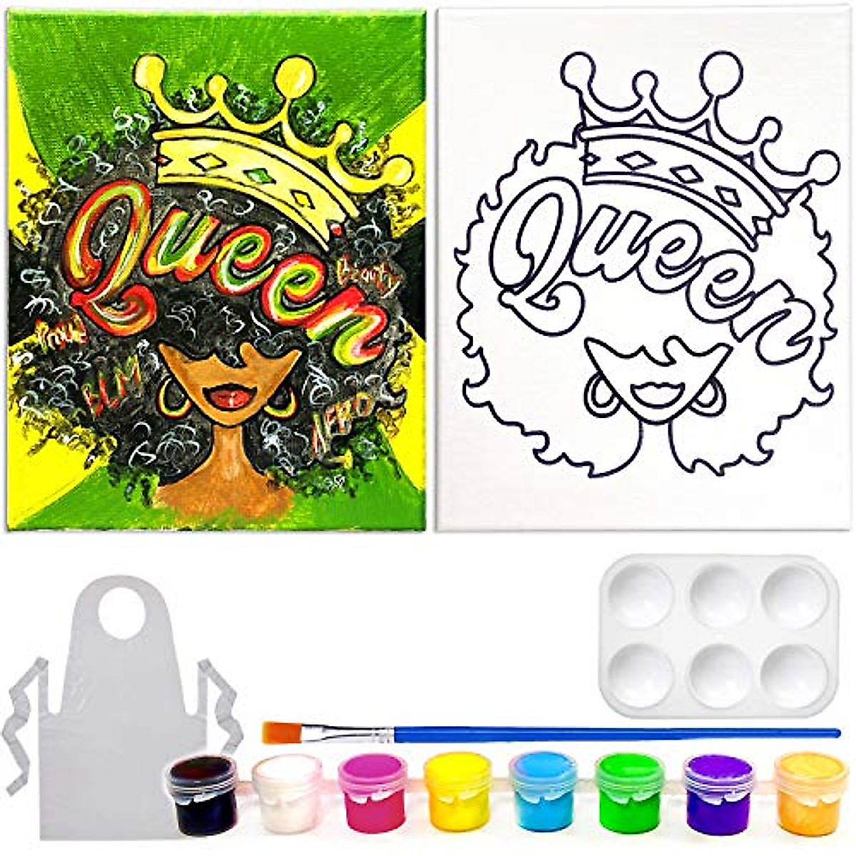 Indigo Art Studio Pre Drawn Canvas Paint Kit for Adults Couples | 2 PACK Bundle | King Queen Love Sneakers | DIY Birthday Gift & Sip and Paint With Twist Party Favor (8x10 Inches)