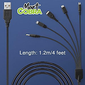 Mart Cobra USB Charger Cable for New 3DS XL/New 3DS/3DS XL/3DS/new 2DS XL/2DS/DS/DSi/GBA SP/DS Lite/Wii U Gamepad/PSP/Compatible 5 in 1 Nintendo 3DS Charger, Nintendo DS Charger, Gameboy Advance SP