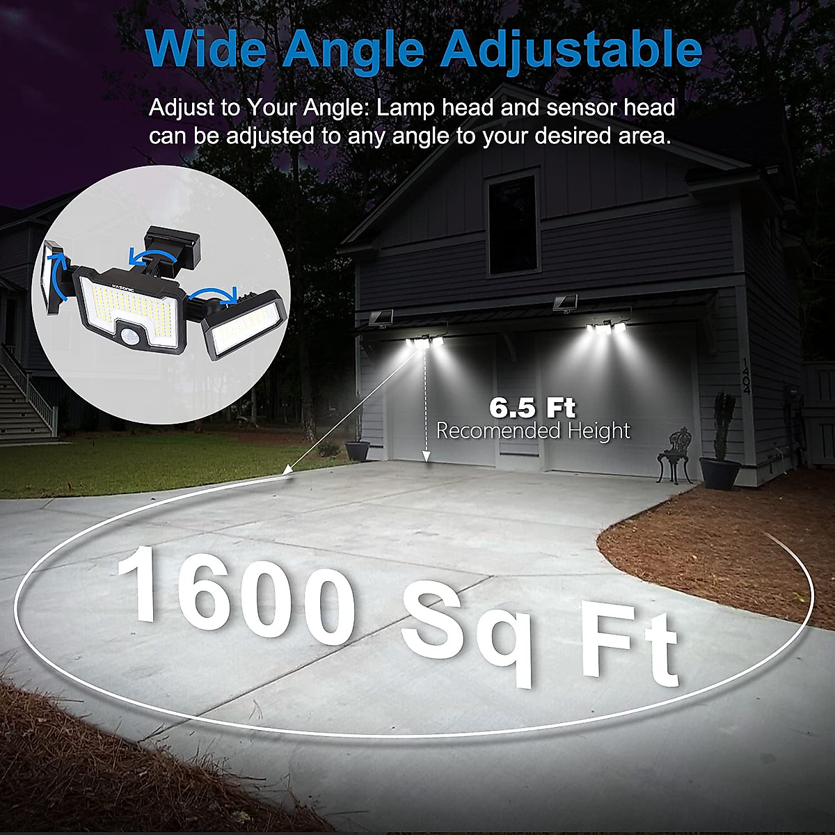 K KASONIC Solar Flood Lights, 2500LM Super Bright Motion Sensor with Remote, IP65 Waterproof Solar Security Spot Lights with 15Ft Cable for Patio, Garage, Porch, Yard, 2 Pack